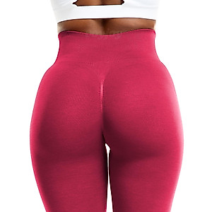 VOYJOY Athletic Workout Scrunch Leggings for Women High Waist Seamless Gym Pants Tummy Control Amplify Tights Rose Red XL