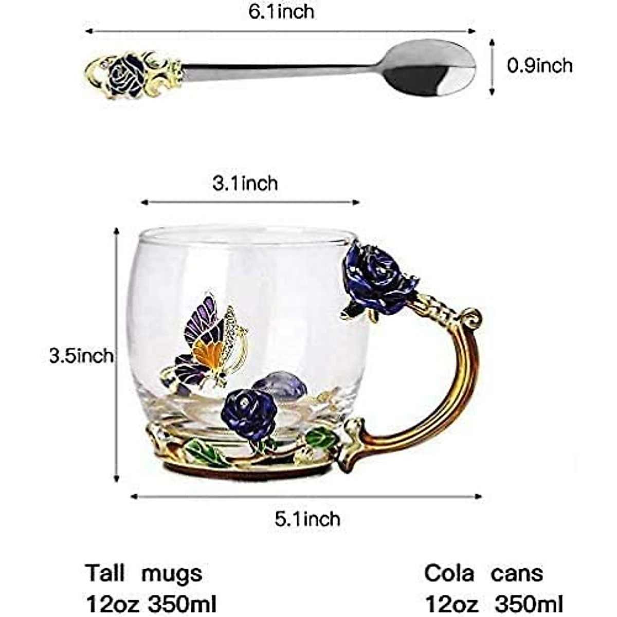 Spuik Enamel Tea Cup Coffee Mug with Gift Box Handmade Flower Tea Cups Women Glass Tea Mugs 11 OZ Ideal Christmas Gift Cup for Women Mum Sister