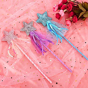 Prasacco 3 PCS Fairy Wands Glitter Princess Wands Star Wands Fairy Stick for Christmas Costume Prop Birthday Party Supply Cosplay Accessories