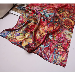 SUNMISILK 100% Mulberry Silk Scarfs for Women Floral Print Satin Long Scarf for Headscarf Hair Wraps Shawl with Gift Packed (Hsyh22)