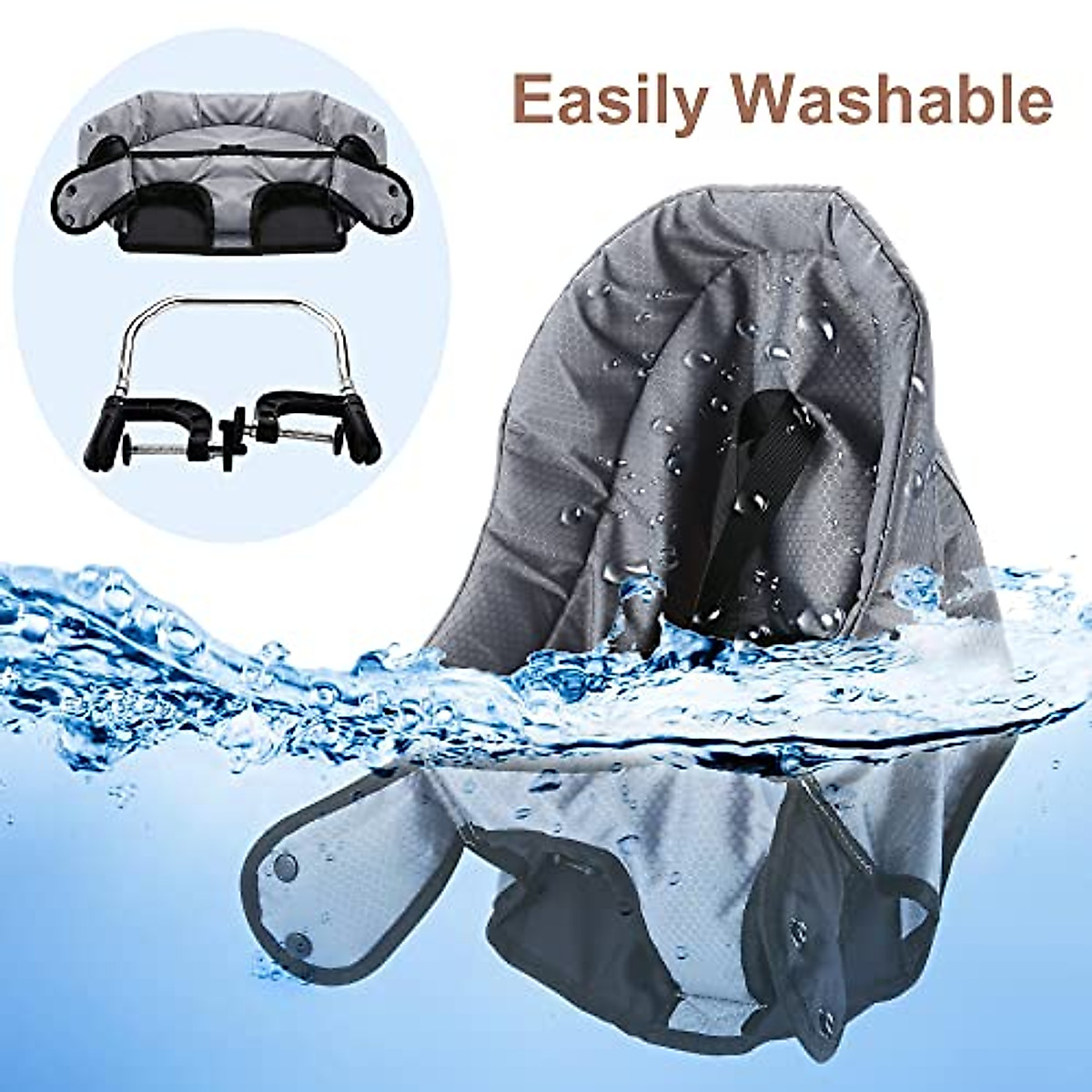 Hook On Chair, Safe and High Load Design, Fold-Flat Storage and Tight Fixing Clip on Table High Chair, Removable Seat Cushion, Attach to Fast Table Chair (Black)