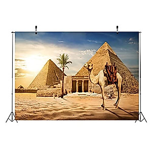 BELECO 9x6ft Fabric Egypt Pyramids Backdrop Photography Ancient Egyptian Pyramid Camel Backdrop Giza Desert Scene Coconut Tree Sunset Sky Scenery Room Decor Africa Desert Travel Portrait Photo Props