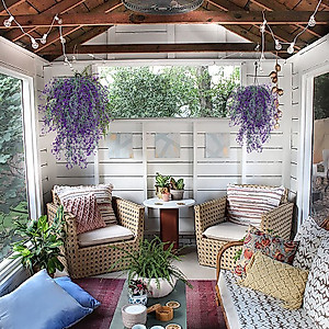 Uieke Pack of 4 Artificial Hanging Plants 2.7FT Artificial Ivy Leaf Plants Vine Hanging Garland Fake Vines Plastic Fake Plants Home Room Kitchen Outdoor Garden Office Wedding Wall Decor Purple