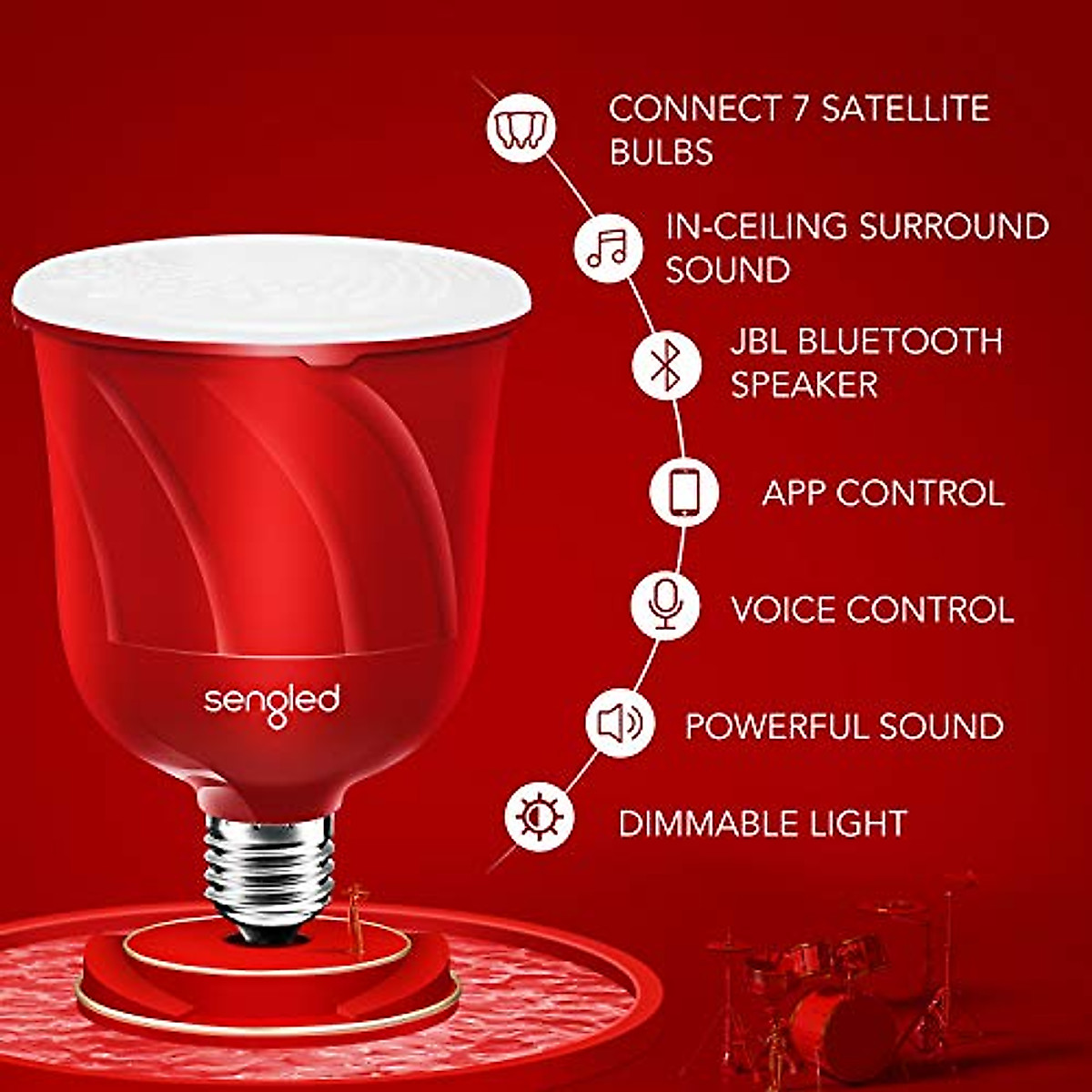 Sengled Pulse LED Smart Bulb with JBL Bluetooth Speaker, Requires Pulse Starter Kit, App Controlled Up to 8 BR30 LED Light Bulbs, E26 Base, Compatible with Amazon Alexa, Candy Apple Red