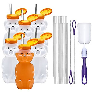Special Supplies Honey Bear Straw Cup with Long Straws, 6 Pack, Squeezable Therapy and Special Needs Assistive Drink Containers, Spill Proof and Leak Resistant Lids