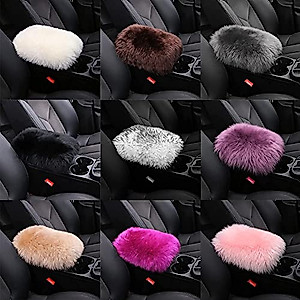 LLB Auto Center Console Cover Pad Universal Fit for SUV/Truck/Car, Genuine Sheepskin Wool Fur Car Armrest Seat Box Cover, Furry Fluffy Auto Armrest Cover Protector (Black)
