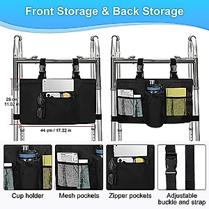 supregear Universal Accessories Bag for Walker, Wheelchair, Rollator, Scooters, Seniors Detachable Preserve Heat Cooler w/Cup Holder-Folding Walker Basket Waterproof Walker Caddy Pouch, Black