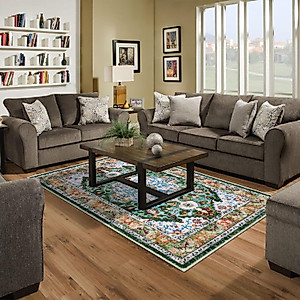 U'Artlines Boho Vintage Area Rug 3x5 Machine Washable Low Pile Soft Floor Carpet Non Slip Non Shedding Accent Rug for Living Room Bedroom Entryway Dining Room Office Green