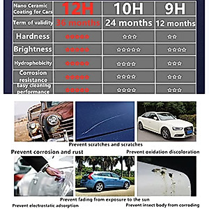 12H Nano Ceramic Coating for Cars Automobile Wax Better than 9H 10H Hardness 30ml 3bottle suit High Gloss Hydrophobicty Anti Scratch Car Paint Protection Kit Last for 3 Years Protection Stains and UV (12H Hardness level suit)