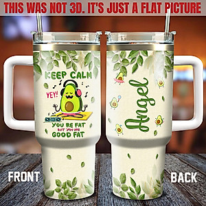 WAZONE Personalized Avocado Tumbler Cup With Lid Custom Name Tumbler 40oz with Handle and Straw Travel Mug Cute Exercise Yoga Cups With Funny Sayings Gift For Fitness Enthusiast Women Girls
