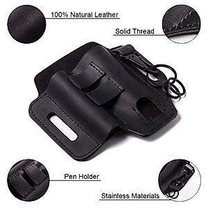 Gentlestache Belt Sheath, Practical EDC Leather Belt Organizer with Multitool Pouch, Flashlight/Pen Holder and Keychain Clip for Men Black