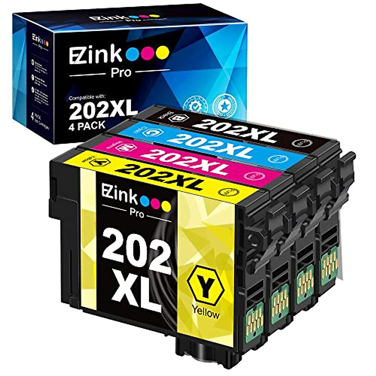 E-Z Ink Pro 202XL Remanufactured Ink Cartridge Replacement for Epson 202 XL 202XL T202XL for Epson Expression Home XP-5100 Workforce WF-2860 Printer (4 Packs, Black, Cyan, Magenta, Yellow)