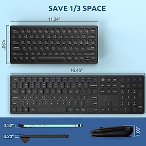 Wireless Keyboard and Mouse Combo, WisFox 2.4G Full-Size Slim Thin Wireless Keyboard Mouse for Windows, Computer, Desktop, PC, Laptop Mac (Deep Black)