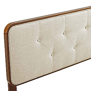 Modway MOD-6234-WAL-BEI Collins Tufted Queen Fabric and Wood Headboard, Walnut Beige
