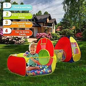 TOMYOU Kids Playhouse, 3 in 1 Play Tent with Tunnel, Ball Pit for Toddler Boys, Girls, Baby Play Tent, Indoor/Outdoor Kids Tent