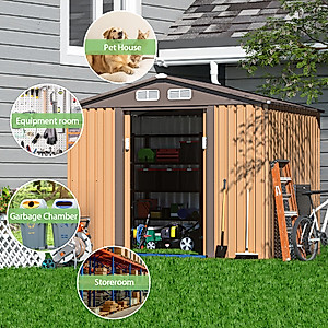 JAXPETY Sheds & Outdoor Storage 6x8 FT Garden Shed Tool Metal Outdoor Storage Shed with Sliding Doors for Backyard, Patio Coffee