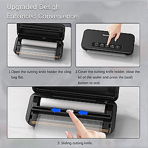 Vacuum Sealer Machine, Dry/Moist Vacuum Sealer Machine with Built-in Cutter and Bag Storage, External Vacuum System, Air Sealer Machine for Food Storage and Sous Vide with Starter Kit, Black