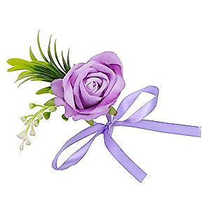 BESPORTBLE 2pcs Wrist Flower Wedding Decor Flower Bracelet Wrist Corsage Wrist Corsage Bracelet Flower Corsage Bracelet Wedding Corsage Wristlet Silk Flower Purple Bridesmaid Wrist Chain