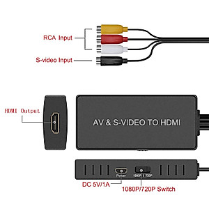 RuiPuo S-Video and AV to HDMI Converter, PS2 HDMI Adapter, AV to HDMI Adapter Support 1080P, PAL/NTSC Compatible with WII, WII U, PS one, PS2, PS3, STB, Xbox, VHS, VCR, Blue-Ray DVD Players