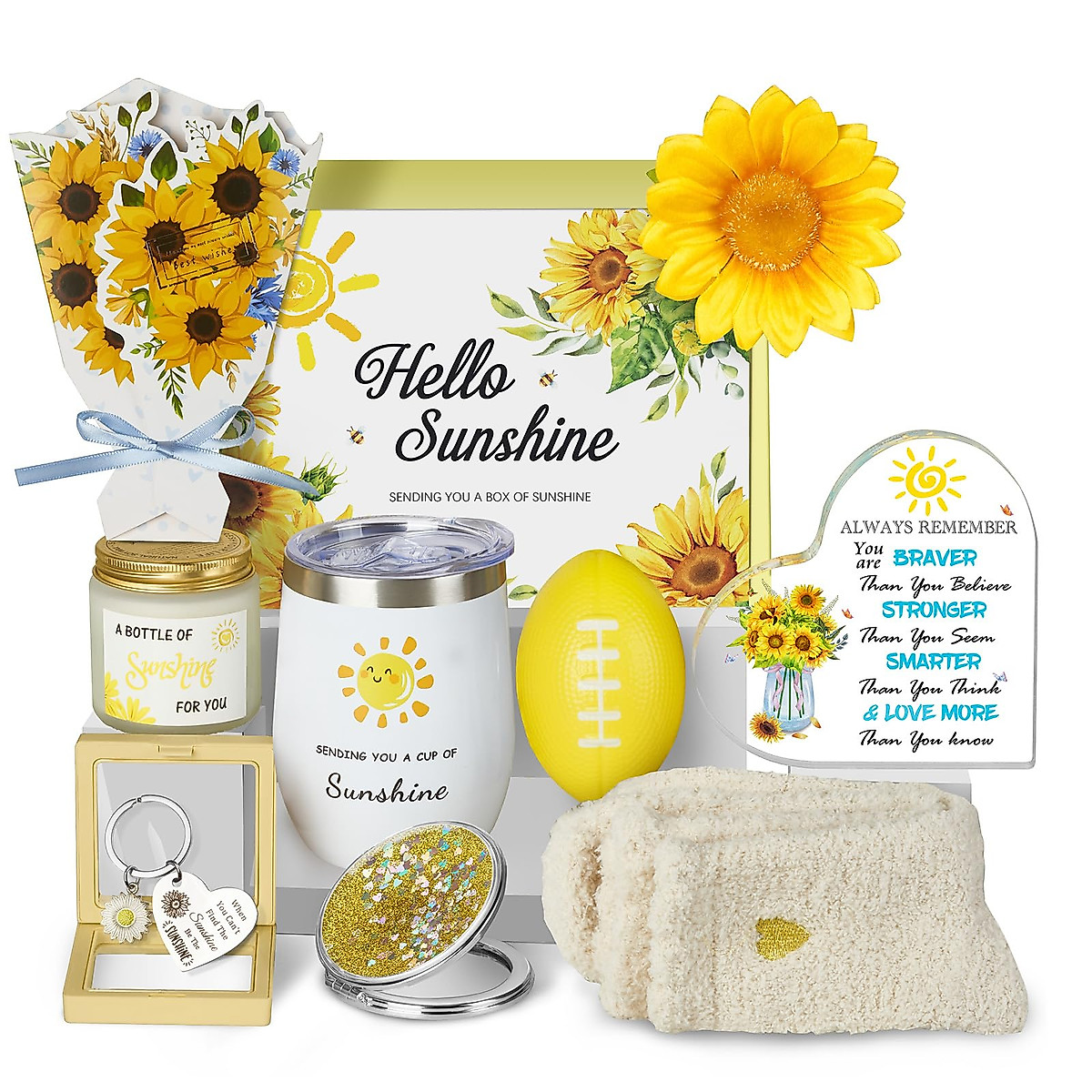 Birthday Gifts for Women, Sunflower Gifts Sending Sunshine, Get Well Soon Gifts Basket Inspirational Gift for Women, Christmas Gifts for Her Sister Mom Best Friend, Unique Gifts for Thinking of You
