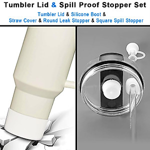 Tumbler Lid for Stanley Cup, 40oz Replacement Lid, With Spill Stopper and Anti-Slip Kit, Suitable for Stanley Quencher H2.0 Tumbler 40oz (White)