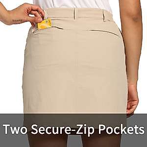 LastFor1 Women's Outdoor Skort Golf Skorts Active Athletic Skort UPF 50+ Hiking Casual Skirt Quick Dry with Pockets Khaki M