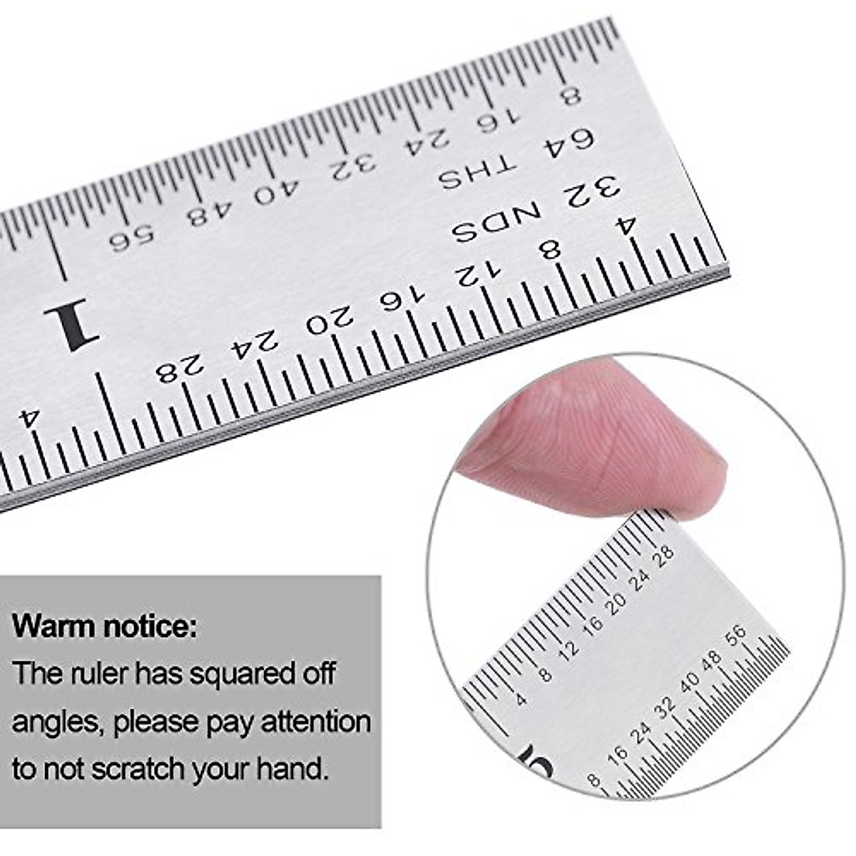 eBoot 2 Pack Stainless Steel Ruler Machinist Engineer Ruler, Rigid Metal Ruler with Inch Graduations 1/8, 1/16, 1/32, 1/64 Inch for Engineering, School, Office, Architect, and Drawing, 6 Inch