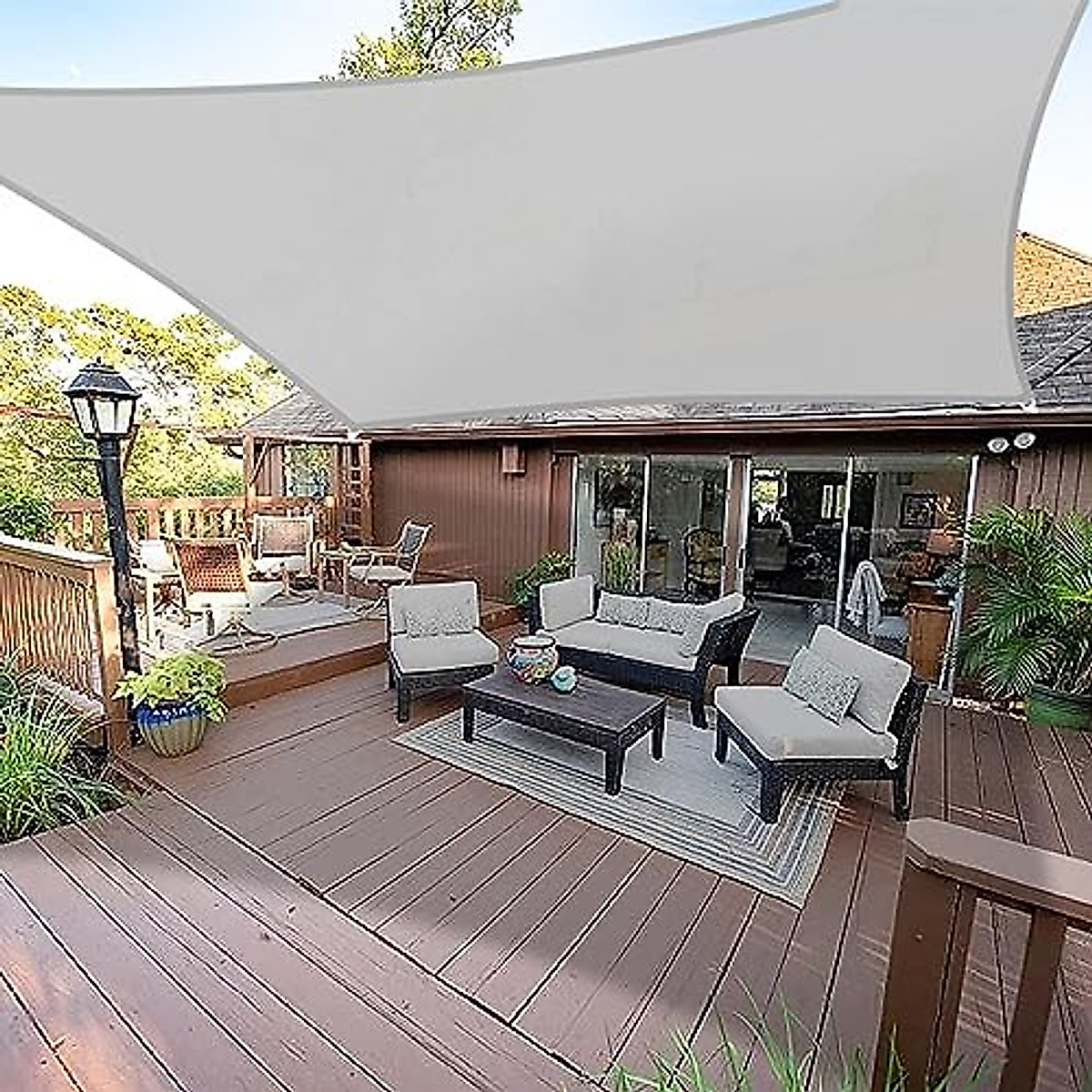 E&K Sunrise 16' x 16' Waterproof Sun Shade Sail Outdoor Rectangle Canopy Shade Cover UV Block for Pergola Patio Backyard Garden Deck (Light Gray)