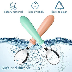 6 Pieces Toddler Spoons Baby Feeding Spoons Kids Spoons with Round Handle, Toddler Utensils Stainless Steel Children's Silverware Set, BPA Free, Dishwasher Safe