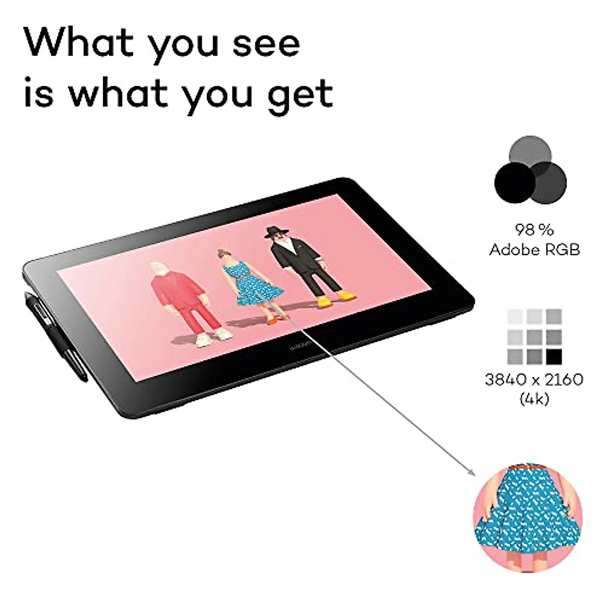 Wacom Cintiq Pro 16 – Professional Drawing Tablet with Screen, Stylus Pen Battery-Free & Pressure-Sensitive, Compatible with Windows & Mac, 4K Resolution, Perfect Tablet for Drawing & Graphics Design