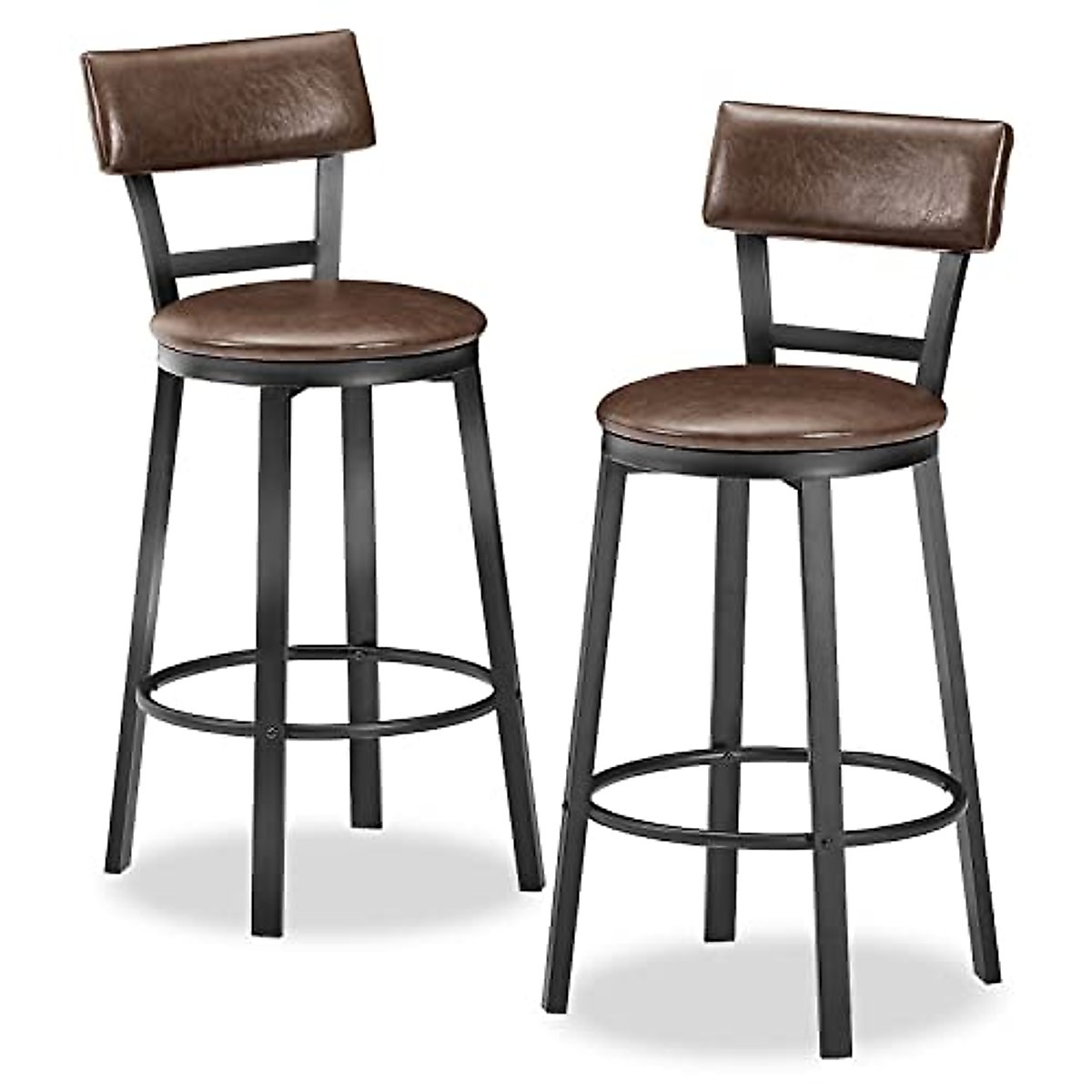 MNEETRUNG Bar Stools Set of 2，Counter Height Bar Stools with PU Leather，28 Inches Modern Barstools with Back and Footrest for Dining Room Kitchen Counter Bar,Brown
