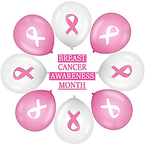 100 Pieces Breast Cancer Awareness Balloons 12 Inch Ribbon Latex Balloons Round Party Balloons Party Supplies for Party Decoration or Arch Decor (Pink, White)