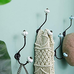 NIKKY HOME Wall Hooks Decorative 2 Pack Hanging Rustic Vintage Pumpkin Metal Iron Ceramic Antique Mounted Wall Hook for Towels Coat Bag Scarf Cap Hat Key for Farmhouse Mudroom Closet Bathroom, White