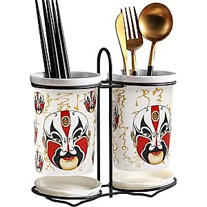 Kelendle Ceramic Caddy Cutlery Holder with Metal Base Utensil Organizer Flatware Organizer for Kitchen Countertop Table Cabinet Pantry, Mask