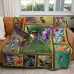 Hummingbird Blanket Summer Blanket Queen Spring Fleece Blanket Huming Birds Throw Blanket Lightweight Blanket Gift Plush Fleece Blanket Hummingbird Themed Gifts for 4TH July Girls Women Bird Lover