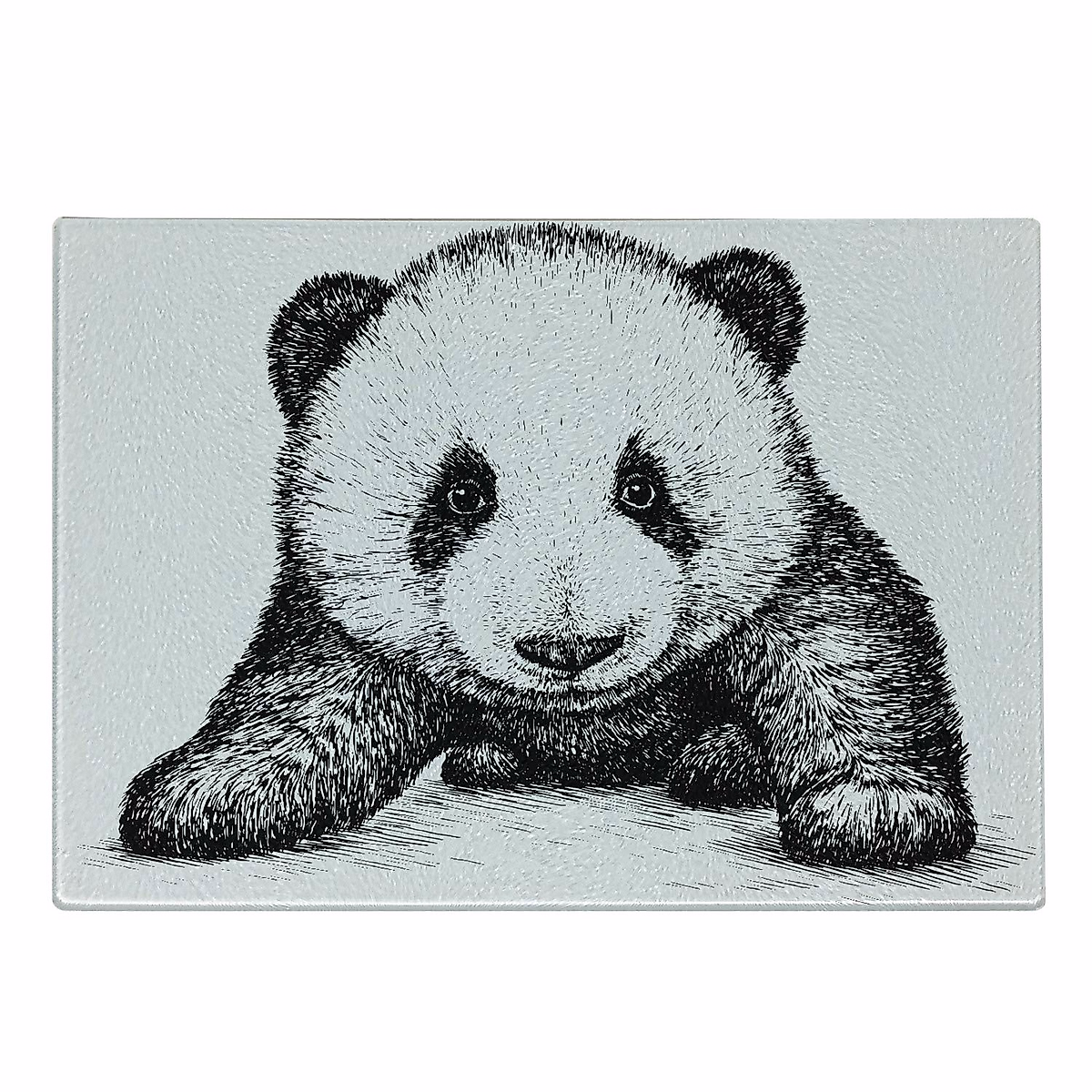 Ambesonne Panda Cutting Board, Panda Bear Illustration Sketch Style Art Nature Wild Animals Theme, Decorative Tempered Glass Cutting and Serving Board, Small Size, White Black