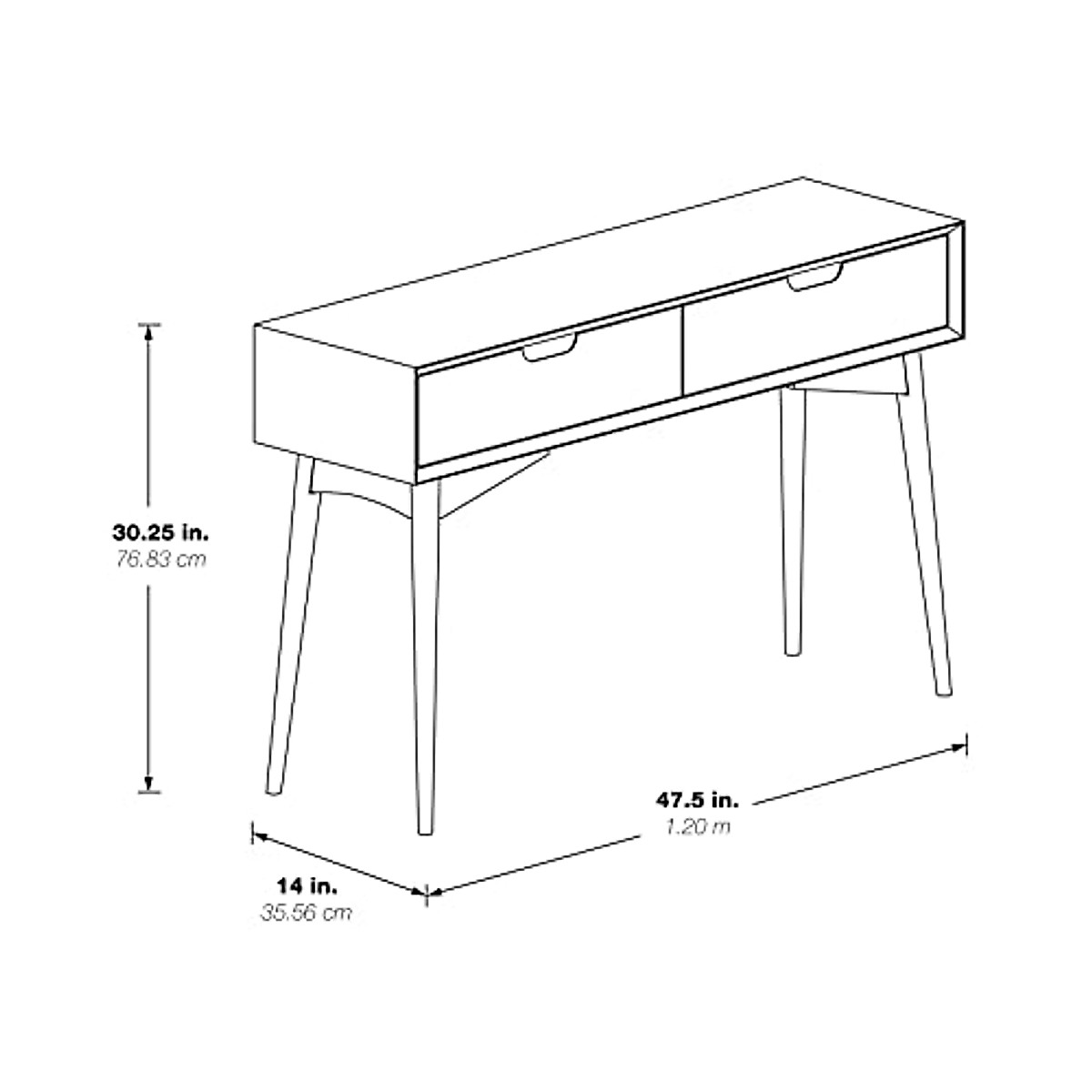 OSP Home Furnishings Copenhagen Mid-Century Modern 2 Drawer Console Table Walnut Finish