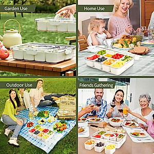 Snackle Box Container, Divided Serving Tray with Lid and Handle, 8 Compartments Serving Platters and 5 Stainless Steel Forks, Perfect for Organizing and Storing Candy, Fruits, Nuts, Snacks
