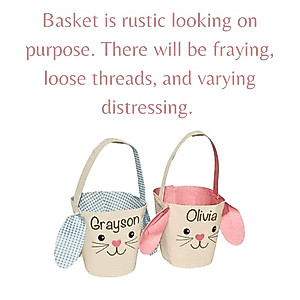 Personalized Easter Basket/Rustic Bunny Easter Baskets/Canvas Easter Tote/Bunny Ears Easter Basket with Name/Soft Easter Pail