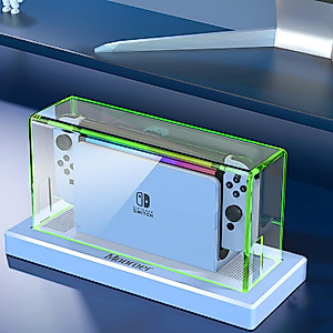 Mooroer Dust Cover with 16 LED Colors Light Base for Nintendo Switch/OLED, Acrylic Clear Display Box Anti-Scratch Waterproof Slim Dock Case, Cool Switch Accessories