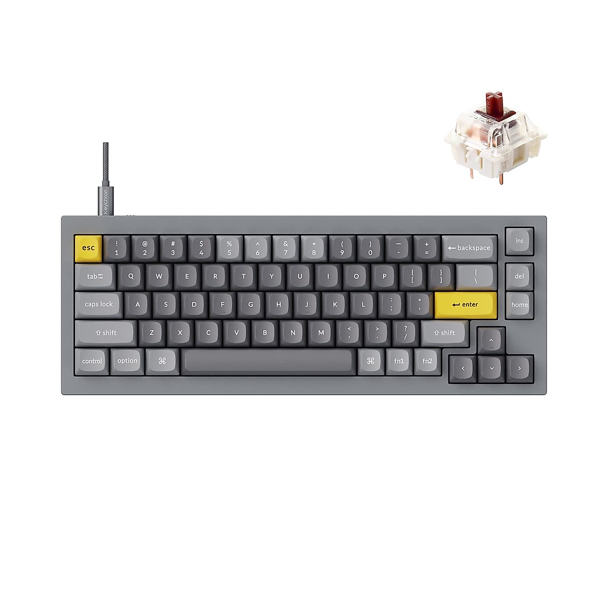 Keychron Q2 Wired Custom Mechanical Keyboard, QMK/VIA Programmable Macro, Full Aluminum, Hot-Swappable Gateron G Pro Brown Switch, 65% Layout Double Gasket Compatible with Mac and Windows - Grey