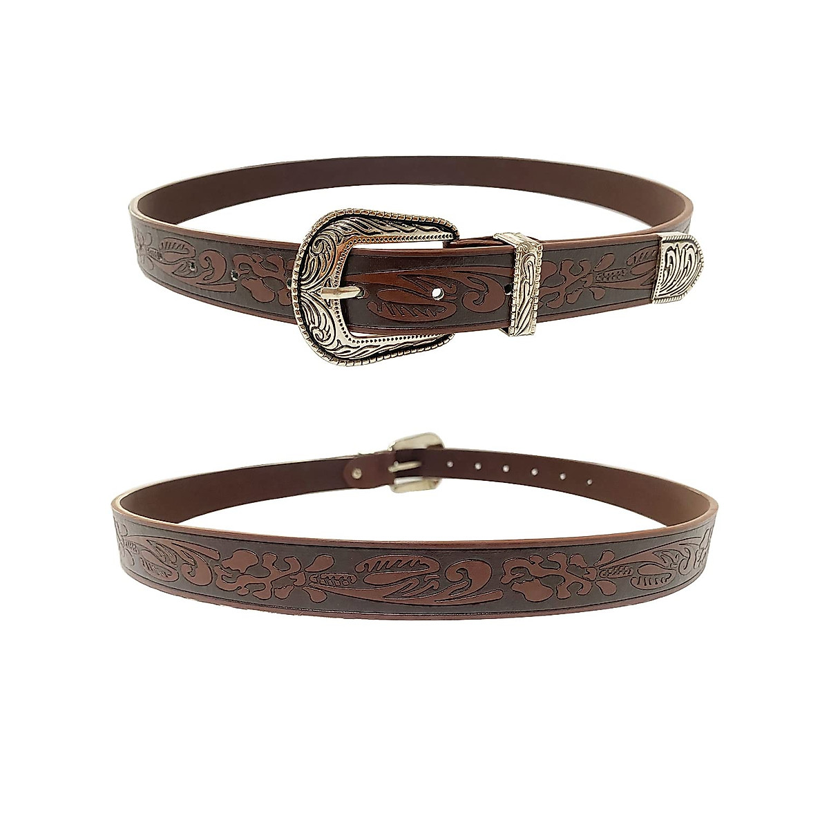 TOPACC Western Embossed Engraved Tooled Leather Belt for Women Brown Cowgirl Cowboy Country Belts for Jeans Pants Girls
