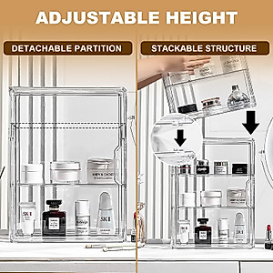 Medicine Cabinet Wall Mounted, Small Bathroom Wall Cabinet with Detachable Partitions and Waterproof Frame, Self Adhesive Farmhouse Storage Cabinet for Smooth Wall Surface and Countertop - Clear