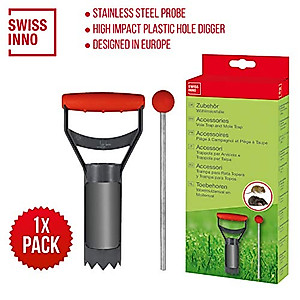 SWISSINNO Install Kit for Mole and Gopher Traps SuperCat. 25 cm Tunnel-locating Probe + Serrated-edge Cutter for 6 cm dia. hole. European Design, Easy to Use, Safe and Reusable. 2-piece Set x 1