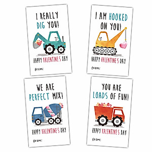 2.1" x 3.5" Valentine's Day Gift Wrap Self Adhesive Stickers | Construction Theme Happy Valentine's Day Gift Wrapping Decorations and Supplies for Kids | 40 Gift Stickers-BGJ-001