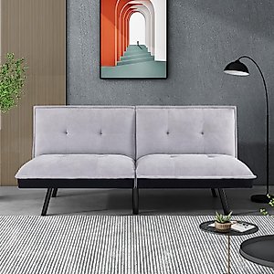 IULULU Futon Sofa Bed Modern Convertible Armless Sleeper Couch Daybed for Studio, Apartment, Office, Small Space, Compact Living Room, Grey