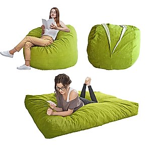 MAXYOYO Giant Bean Bag Chair Bed for Adults, Convertible Beanbag Folds from Lazy Chair to Floor Mattress Bed, Large Floor Sofa Couch, Big Sofa Bed, High-Density Foam Filling, Machine Washable
