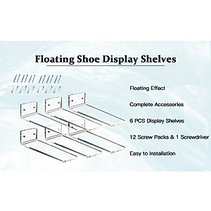 Acrylic Floating Shoe Display Shelves, Floating Shoe Display Shelf, Clear Acrylic Floating Shoe Display Stands Sneaker Shelves Wall Mounted, Acrylic Shoe Shelf, Floating Shoe Shelf for Wall Set of 6