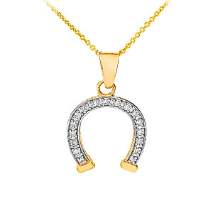 Certified 14k Yellow Gold Diamond Good Luck Horseshoe Pendant Necklace, 22"