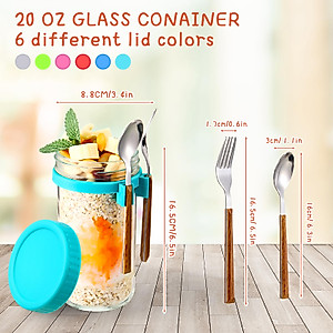 Dandat 6 Sets Overnight Oats Containers with Lids Spoons and Forks 20 oz Glass Mason Jars for Overnight Oats Overnight Oats Jars Large Capacity Airtight Jars for Milk Cereal Fruit Food Storage